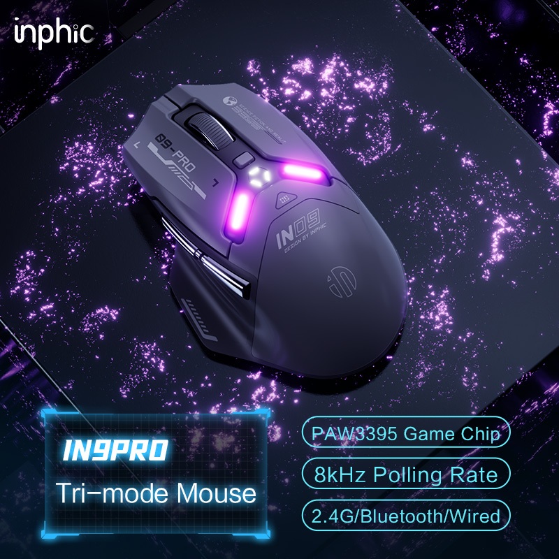 Inphic IN9 pro เมาส์สําหรับเล่นเกมไร้สาย/แบบมีสาย/Bluetooth5.0 Tri-mode PAW3379 26000dpi เมาส์ ...