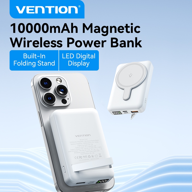 Vention 10000mAh PowerBank Magnetic Wireless Power Bank Lightning USB-C ...