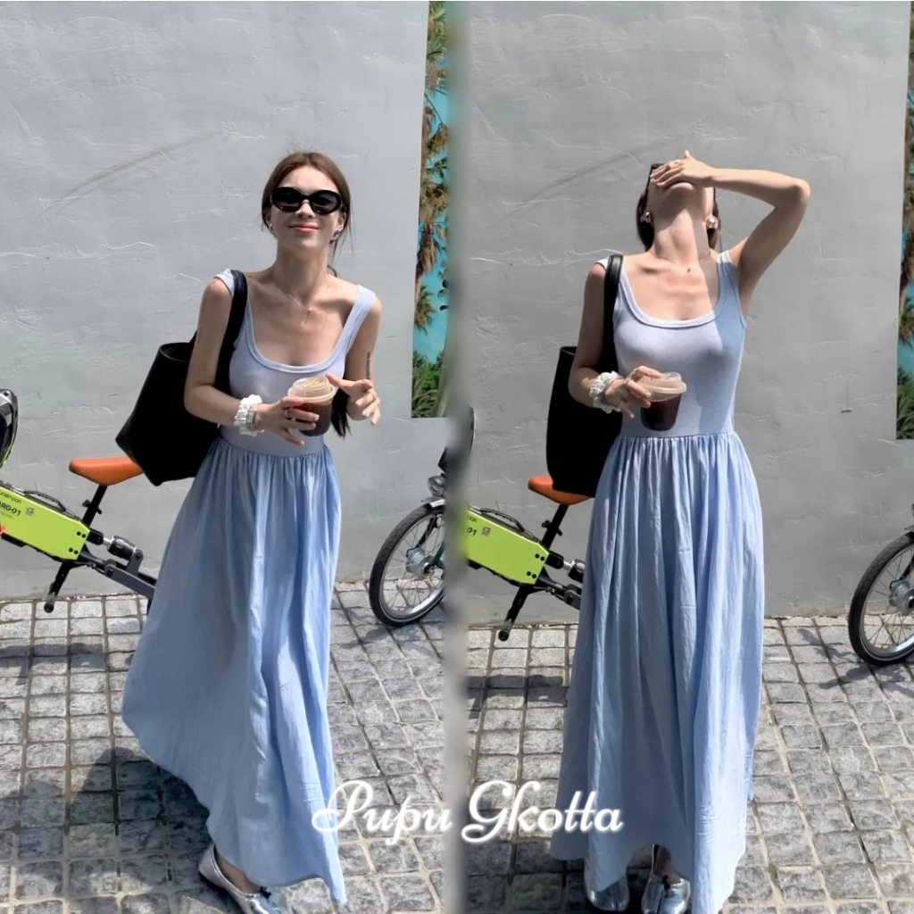 Pupu Gkotta French Stitching Design กระโปรงแขวนเอวสูงผ้าม่านความรู้สึก ...