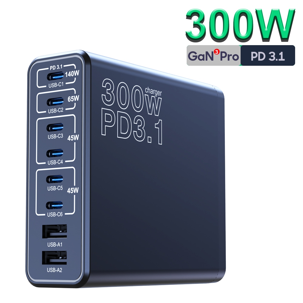 Ugoodbuy 300W USB C Fast Charger หลายพอร์ต GaN 140W PD 3.1 สถานีชาร์จ ...