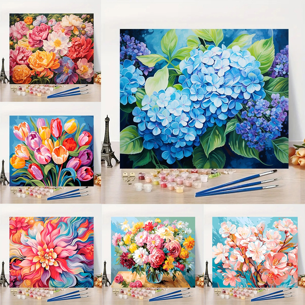 Drofe / Paint by numbers / Blue Hydrangea / ภาพวาดสีน้ํามันดิจิตอลตาม ...