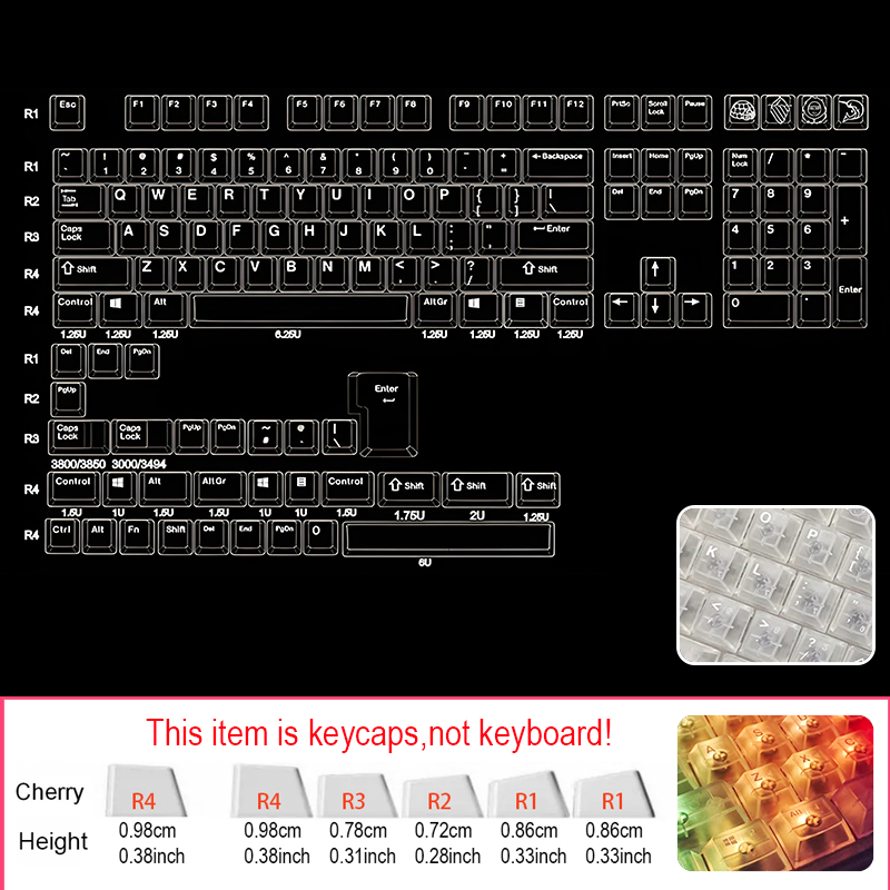 Keycap ใส ภาษาไทย 155 Keys NSA Profile Transparent Keycaps PC Material ...