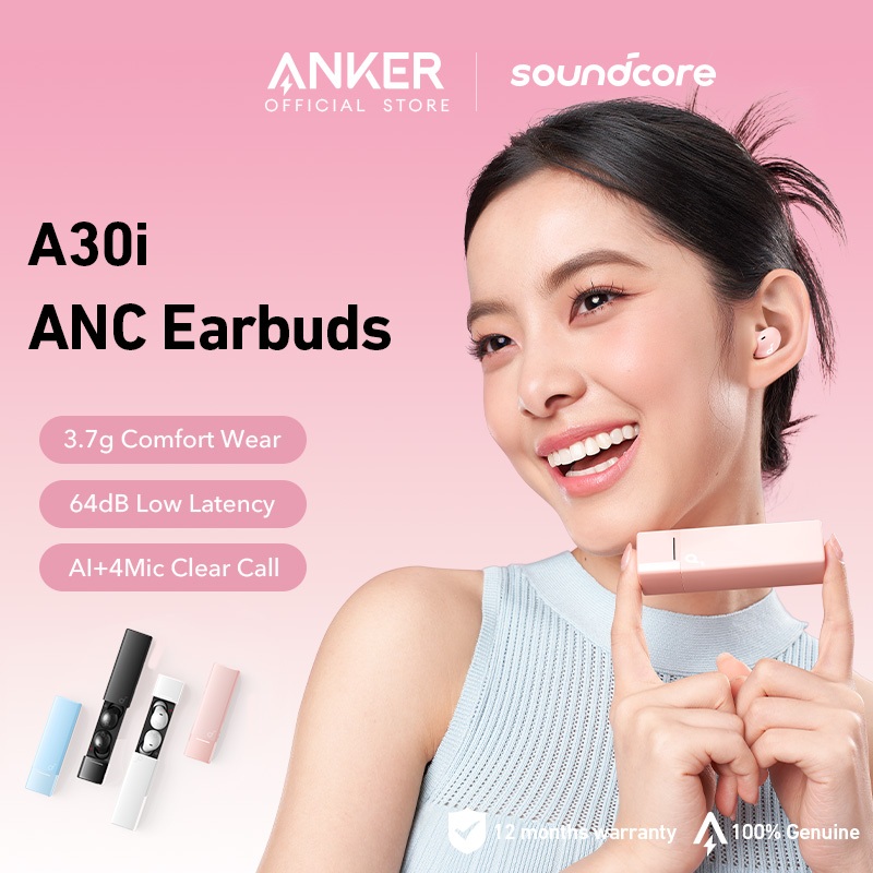 Soundcore A30i โดย Anker, หูฟังตัดเสียงรบกวน, ดีไซน์มีสไตล์, จิ๋ว, สบาย ...