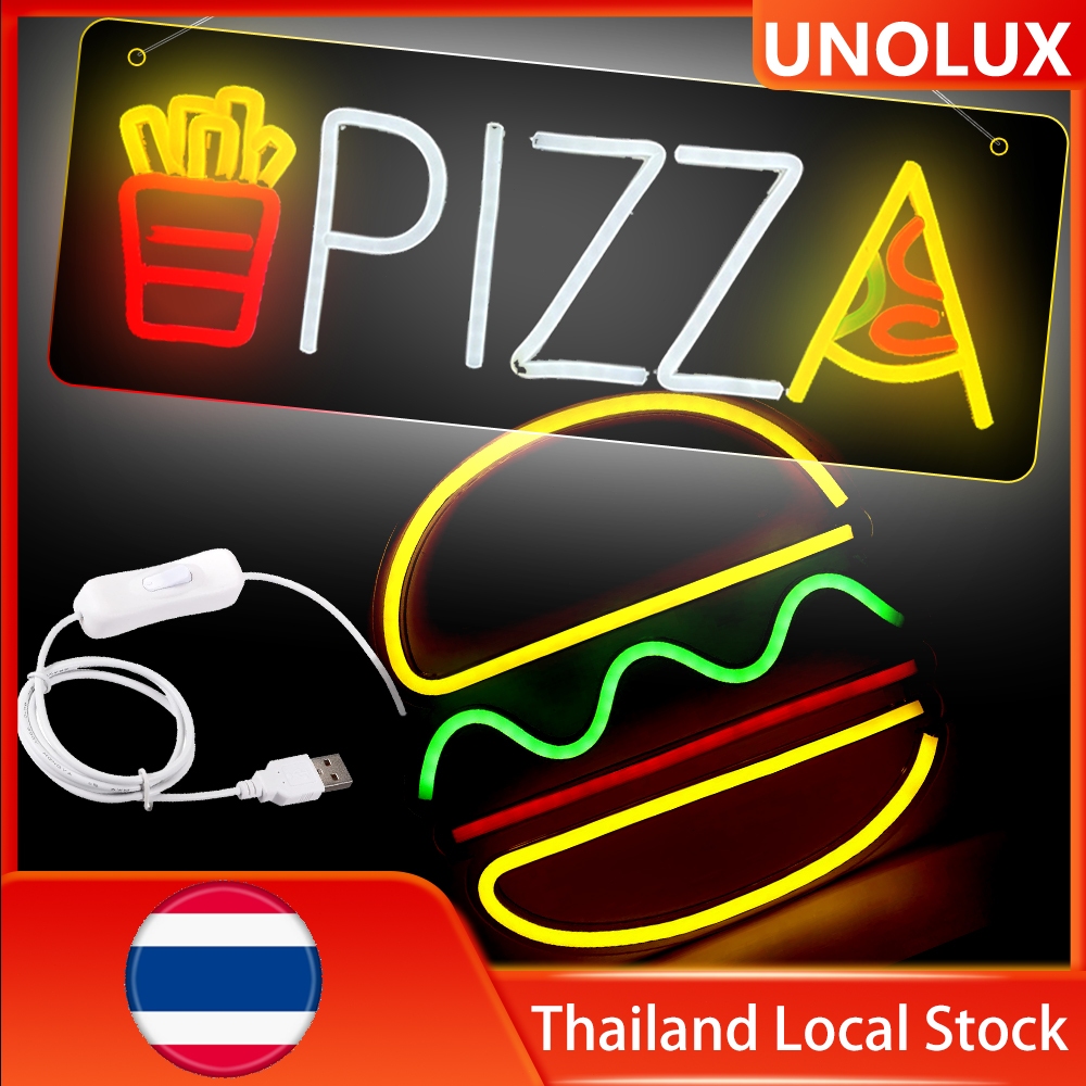 UNOLUX ป้ายเบอร์เกอร์ไฟนีออนป้ายพิซซ่าไฟสายรุ้งไฟ LED สำหรับตกแต่งร้าน ...