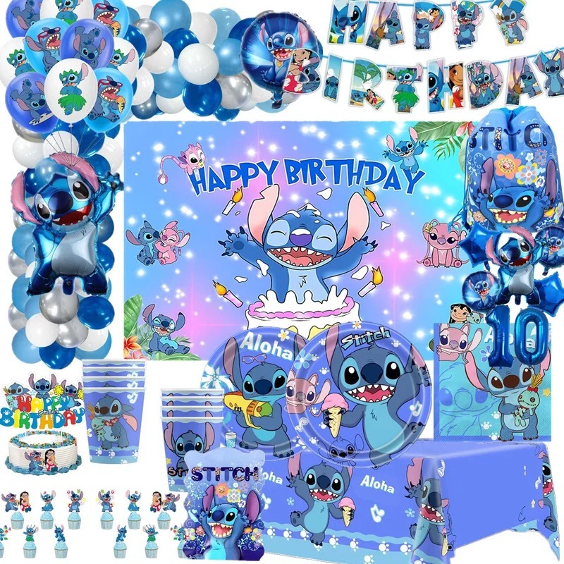 Lilo Stitch Party Supplies ถ้วยกระดาษบอลลูนผ้าปูโต๊ะเค้ก Toppers ...