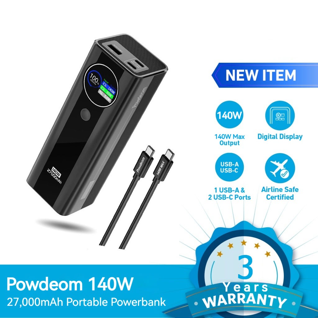 Powdeom 27000mAh Power bank ธนาคารพลังงาน 3-Port 140W | Shopee Thailand
