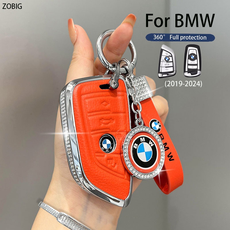 Zobig เพชรสังกะสีหนัง Key Fob สําหรับ BMW 1 3 4 5 6 7 Series X1 X3 X4 ...