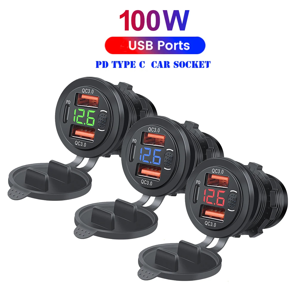 Triple USB C Car Charger Socket USB Outlets PD & 18W QC3.0 พร้อมปุ่ม ...