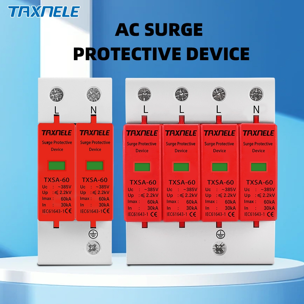 Taxnele AC SPD 20KA 40KA 60KA 2P 4P 275V 385V House Lightning Surge Protector ป้องกันแรงดันไฟฟ้า ...