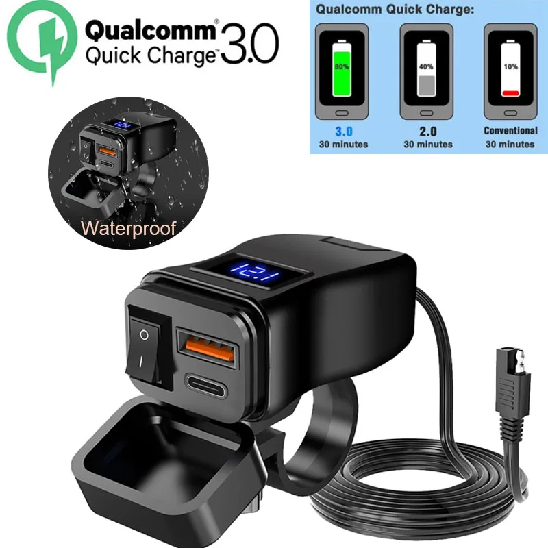 Pd QC3.0 รถจักรยานยนต์ USB Fast Cellular Charger กันน้ํา Type C พอร์ต ...