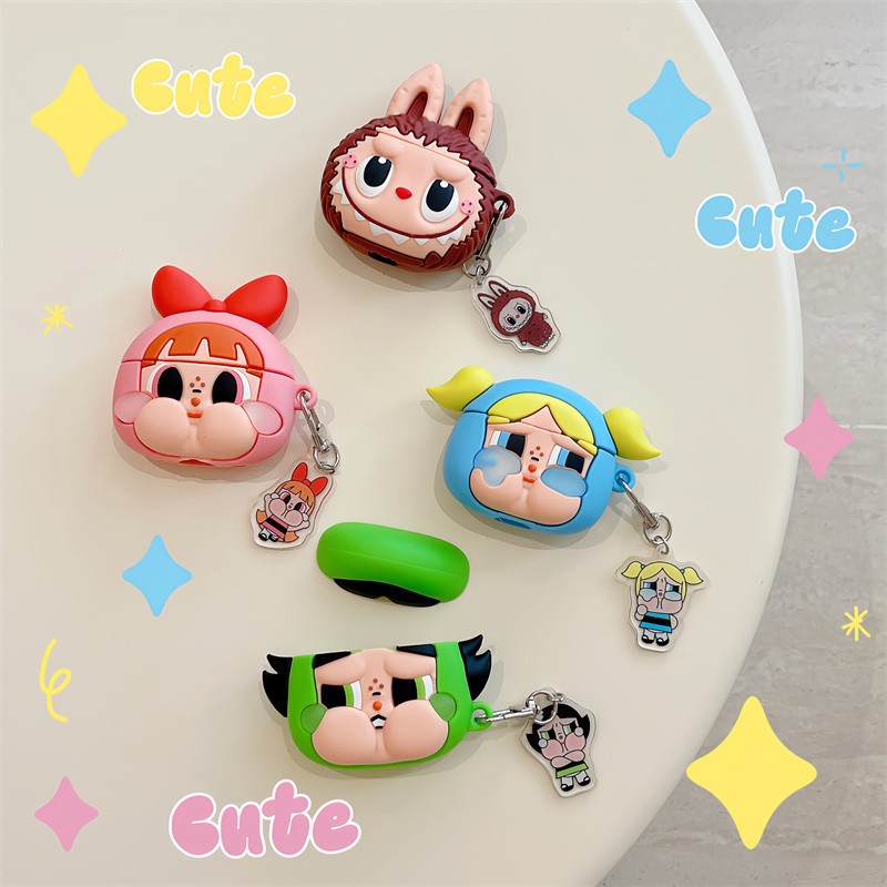 3D LABUBU Crybaby Powerpuff Girls ป๊อปมาร์ท เคสซิลิโคนสําหรับ เคส หูฟัง ...