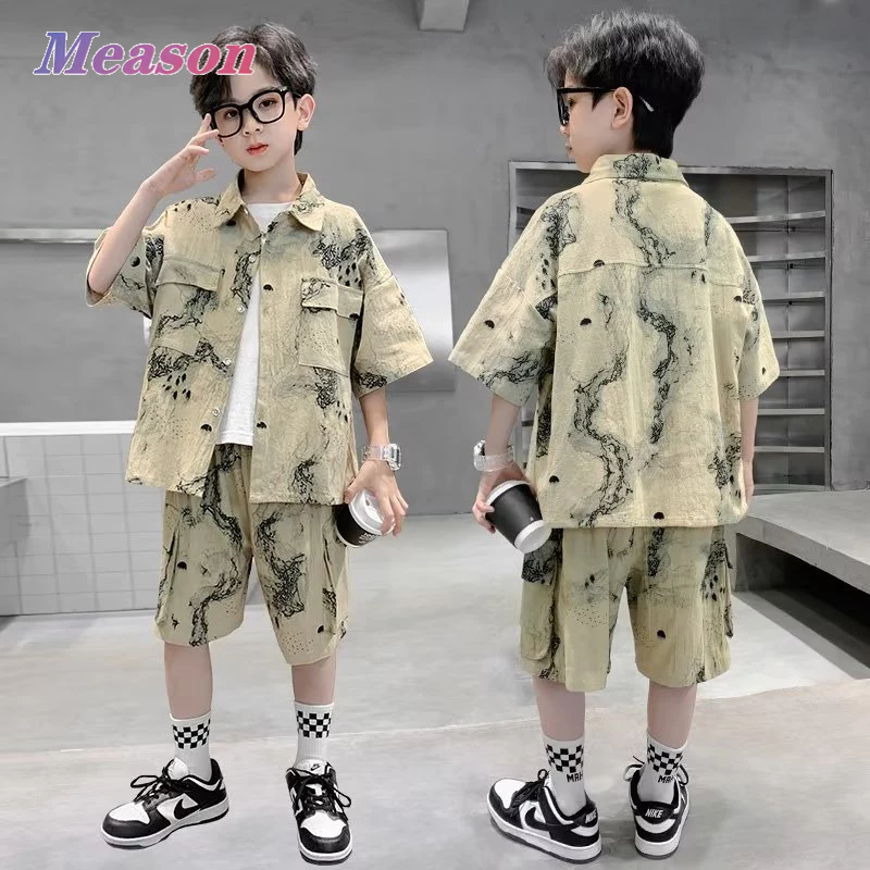 Meason (อายุ 5-13 ปี)ชุดเสื้อแขนสั้นเด็กชายพิมพ์ลาย (เสื้อแขนสั้น ...