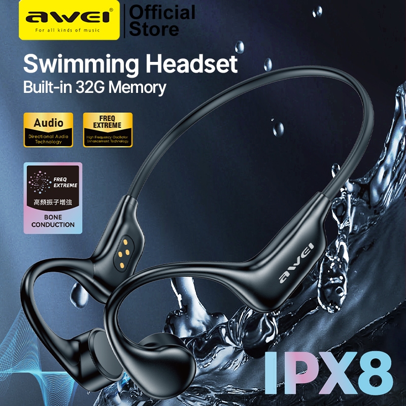 Awei A899BL IPX8 Bone Conduction ว่ายน้ําหูฟัง Blutooth Hearphones พร้อมไมโครโฟน HD กีฬากัน ...