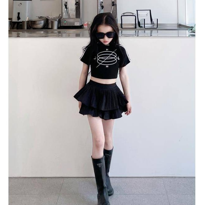 [KeDaYa] เสื้อยืดสีดำ เสื้อกล้าม กระโปรงเอไลน์ สไตล์เกาหลี ชุดเด็ก ...