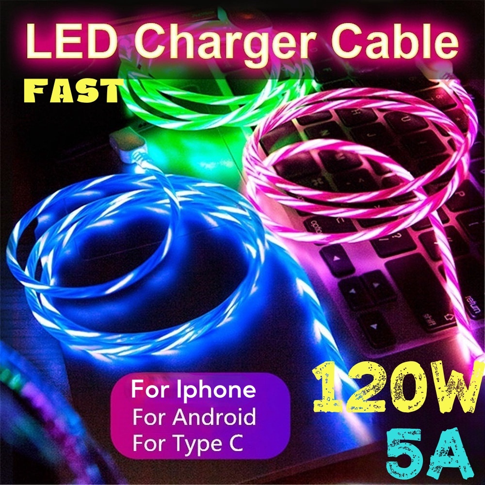 120w 5A Streamer Light Fast Charging Micro USB/Type-C/Iphone สาย LED ...