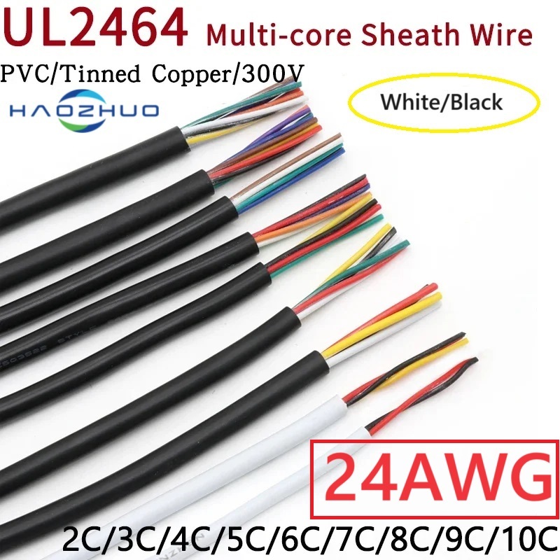 5m UL2464 Sheathed Wire 24AWG Power Line สายสัญญาณทองแดงกระป๋อง 2 3 4 5 6 7 8 10 Core สายไฟเสียง ...