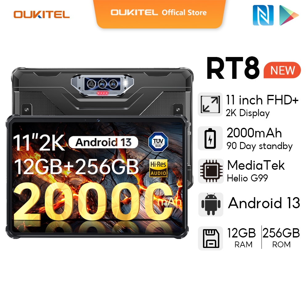 [สต็อกท้องถิ่น] OUKITEL RT8 11 2K แท็บเล็ต 12GB + 256GB 20000mAh แบตเตอรี่ MTK G99 48MP + 48MP ...