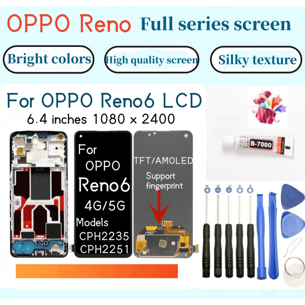 หน้าจอกรอบ AMOLED ยี่ห้อใหม่ OPPO Reno6 จอแสดงผล LCD สําหรับ Reno6 5G ...