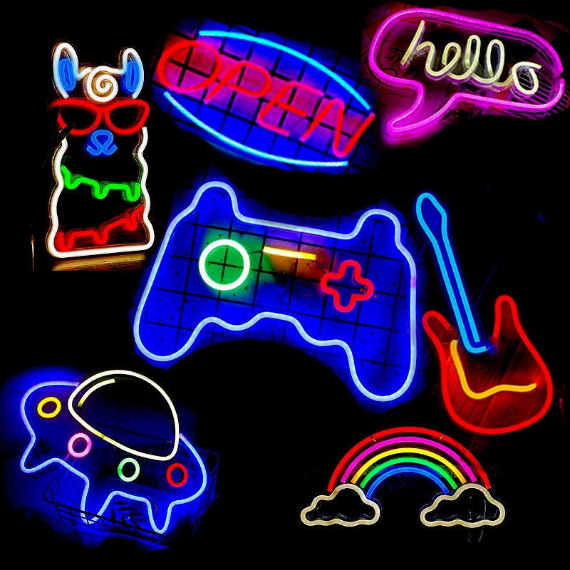 UNOLUX เปิดป้ายไฟนีออน สวัสดี ยูเอฟโอ เกม กีตาร์ รุ้ง ไฟนีออน USB ...