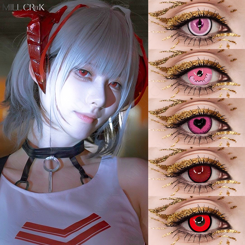Mill Creek 2pcs คอสเพลย์คอนแทคเลนส์สีชมพู/สีแดง 14.5 มม.อะนิเมะ Eye ฮา ...