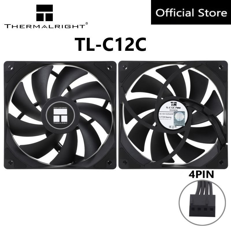 Thermalright TL-C12C พัดลม CPU 12 ซม.พัดลมแชสซี 1550RPM 4pin PWM เงียบ ...