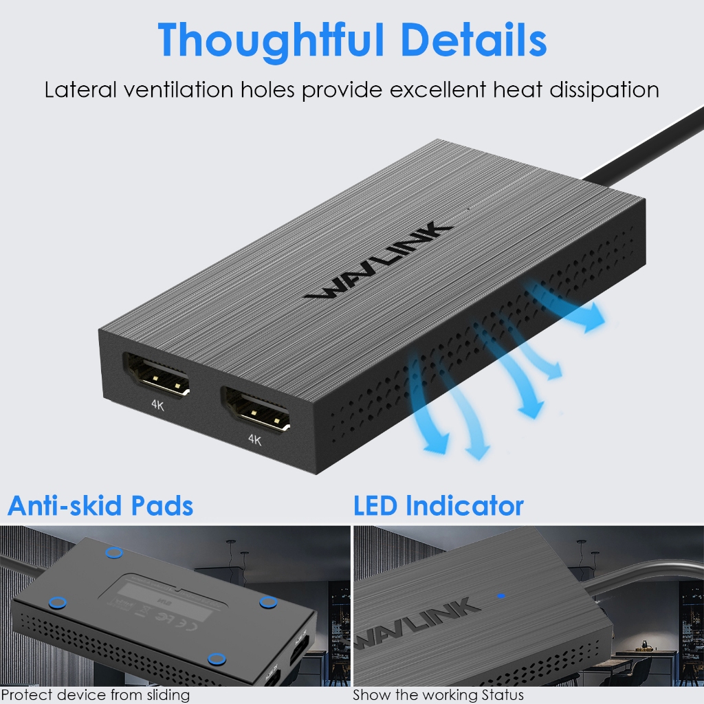 Wavlink อะแดปเตอร์ USB เป็น Dual HDMI พร้อมชิป Displaylink รองรับ Dual 4K 60HZ และสูงสุด 6 ...