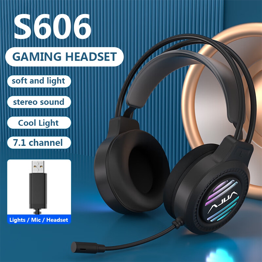 Aula S606 ชุดหูฟังสําหรับเล่นเกมพร้อมไมโครโฟน RGB แบบมีสายตัดเสียงรบกวนสเตอริโอหูฟังแบบครอบหู ...