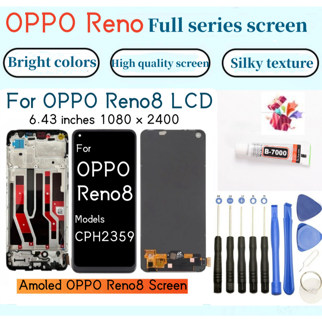 Amoled ยี่ห้อใหม่ OPPO Reno8 จอแสดงผล LCD สําหรับ Reno8 ประกอบหน้าจอ ...