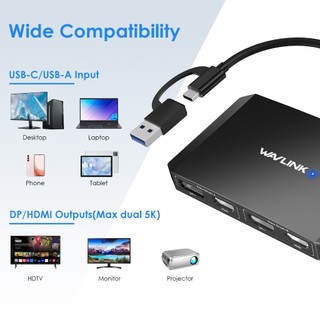 Wavlink อะแดปเตอร์ USB พร้อม Displaylink USB A TYPE C ถึง 2 จอภาพ HDMI ...