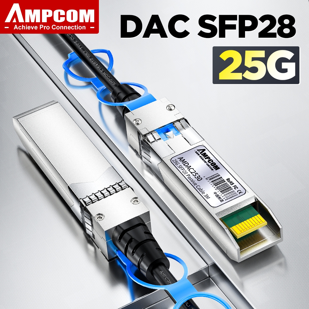 Ampcom 25G สาย DAC SFP28 Passive Direct ติดทองแดง Twinax Cable, สําหรับ Cisco, Mikrotik ...
