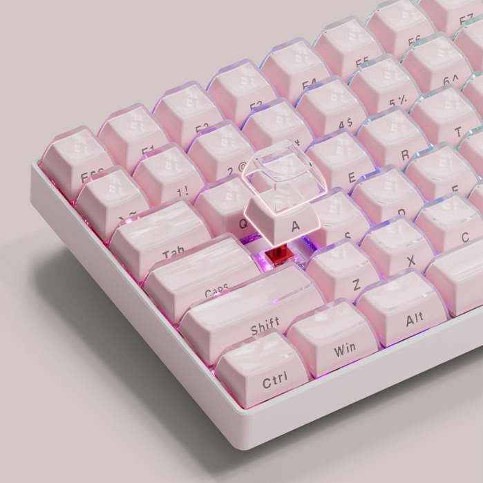 113 คีย์ Jelly สีชมพูด้านข้างพิมพ์ Keycaps คริสตัลน้ําแข็งโปร่งแสง OEM ...