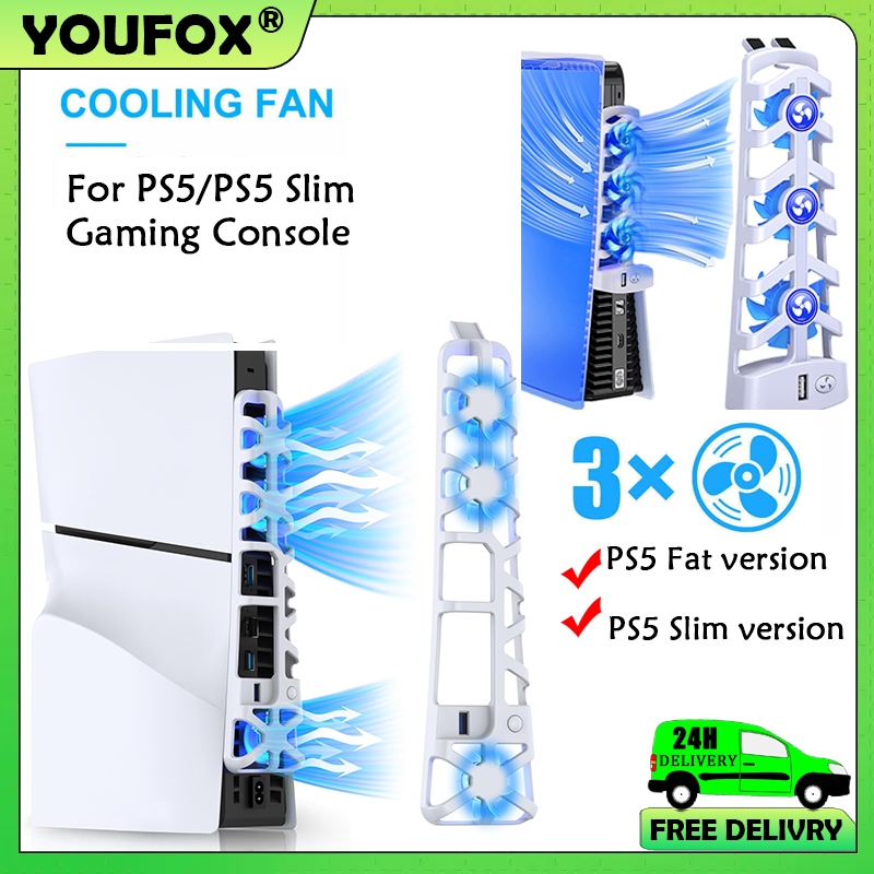 PS5/PS5 slim พัดลมระบายความร้อน PS5 พร้อมพัดลมระบายความร้อน ความเร็วสูง 3 ระดับ (5000 RPM) และไฟ ...