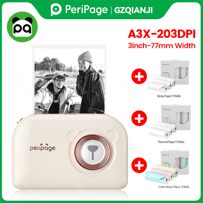 เครื่องพิมพ์ภาพ PeriPage A3X 203dpi การพิมพ์ความร้อน 3 นิ้ว-77 มม. ใบเสร็จรับเงิน/ฉลากการพิมพ์ ...