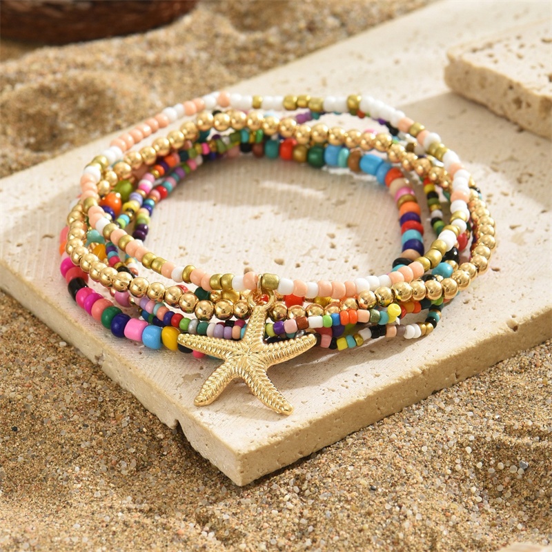 Jushi ปลาดาว Beach ข้าวลูกปัดลูกปัดสร้อยข้อเท้า Multi-สี Hypoallergenic ...