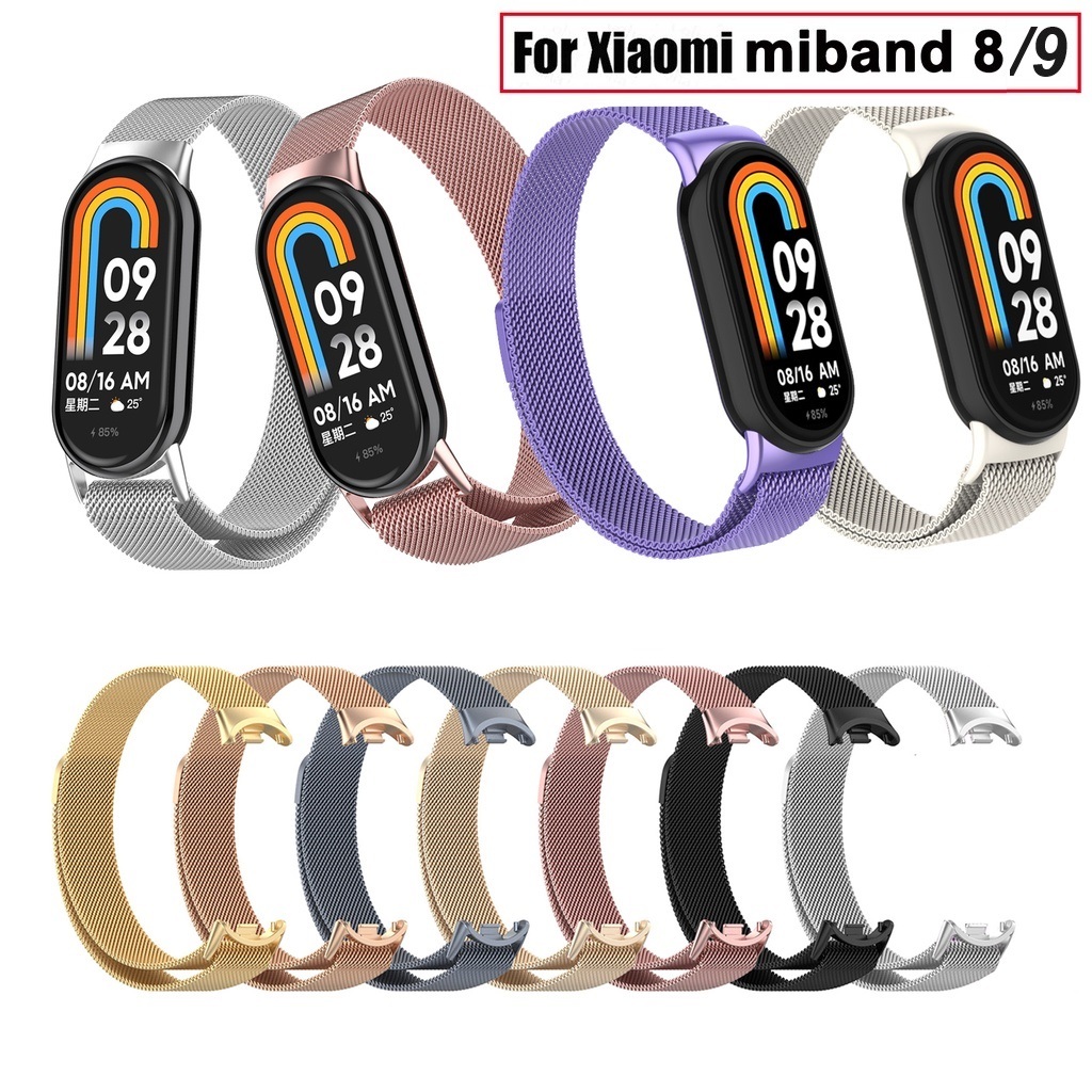 สาย Milanese สําหรับ Xiaomi Miband 8 9 mi band 8 9 สแตนเลสเปลี่ยนสร้อยข้อมือห่วงแม่เหล็กสายรัด ...