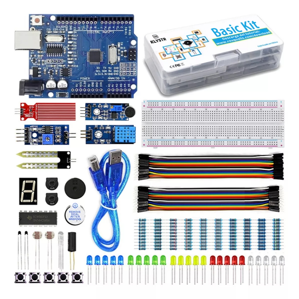 KLYSTR Basic Starter Kit สําหรับ Arduino Uno R3 พร้อมรหัสกวดวิชา Breadboard จัมเปอร์ลวด Led ...