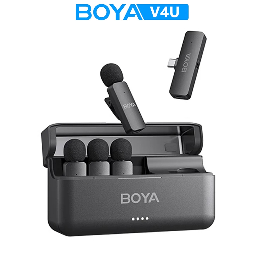 Boya BY-V4U 2.4GHz Four-Channel Wireless Lavalier Lapel ไมโครโฟนสําหรับ iPhone Android โทรศัพท์ ...