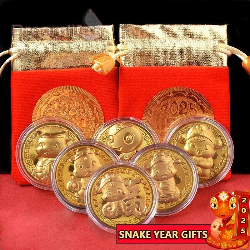 2025 SNAKE Year Lucky Coin Bag Set Lucky Dollar Money Gold Foil Coin ...