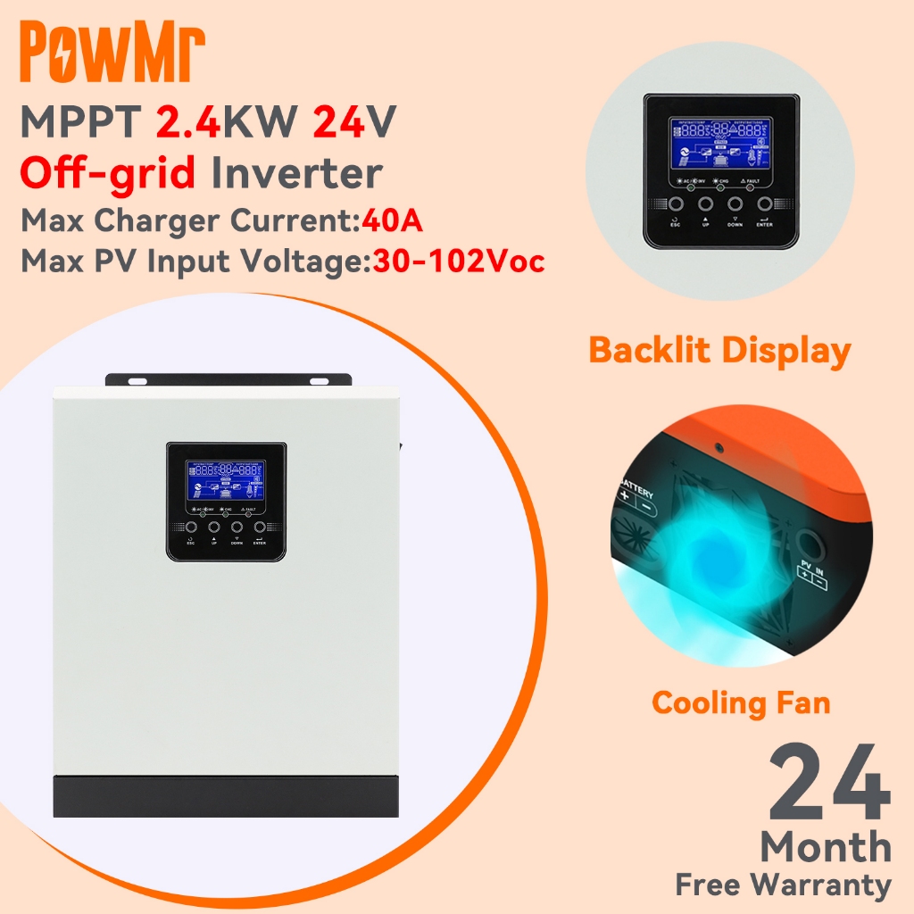 PowMr 3KVA 2400W Solar hybrid inverter Max 30-102Voc PV input อินเวอร์เตอร์คลื่นไซน์บริสุทธิ์นอก ...