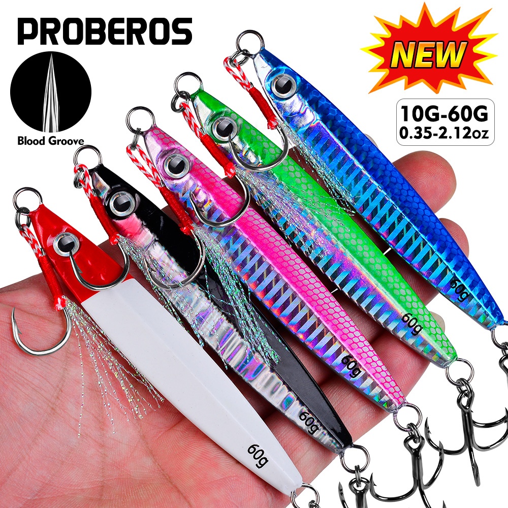Proberos ใหม่ตกปลา Lure 10g/15g/20g/30g/40g Jigging Hook ตกปลา Spinner เหยื่อเลเซอร์โลหะ Jig ...