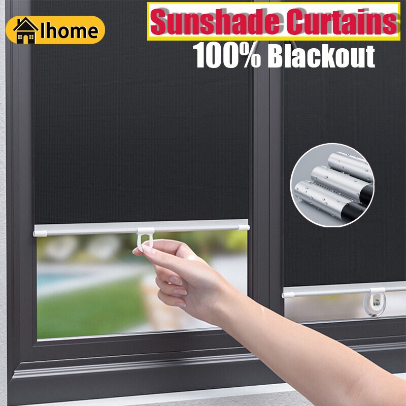 ม่านม้วน Non Perforated ถ้วยดูด Sun Blocking Windows ห้องนอนห้องครัว ...