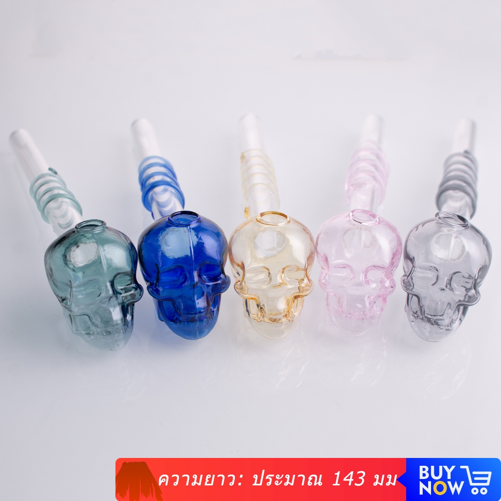143 มม. Skull Shape Lines Entangled Glass Oil Burner ท่อแก้วห้าสี ...
