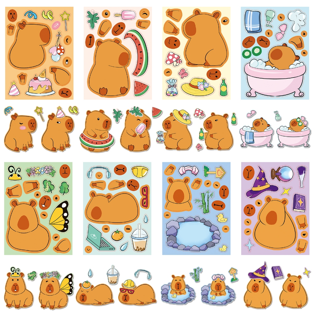 8 แผ่น Make A Face Original น่ารัก Capybara สติกเกอร์สําหรับเด็กผู้หญิง ...