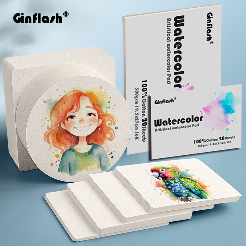 Ginflash กระดาษสีน้ําผ้าฝ้าย 100% 16K/32K 300GSM 20 แผ่น/ชุด Watercolor ...