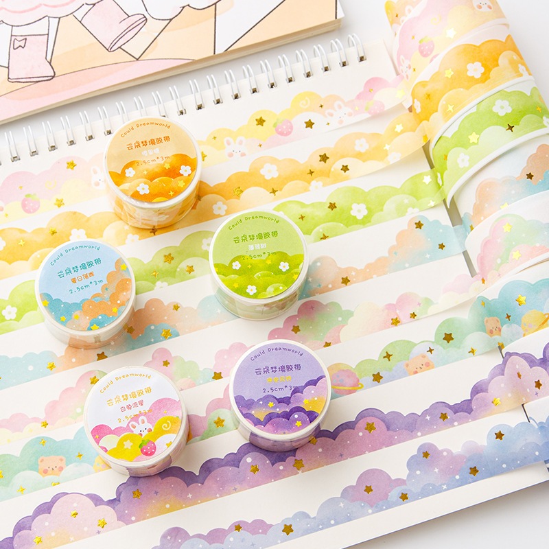 Ins Kawaii Clouds Washi เทป DIY Masking Tapes Scrapbooking Journal Planner ไดอารี่สติกเกอร์ ...