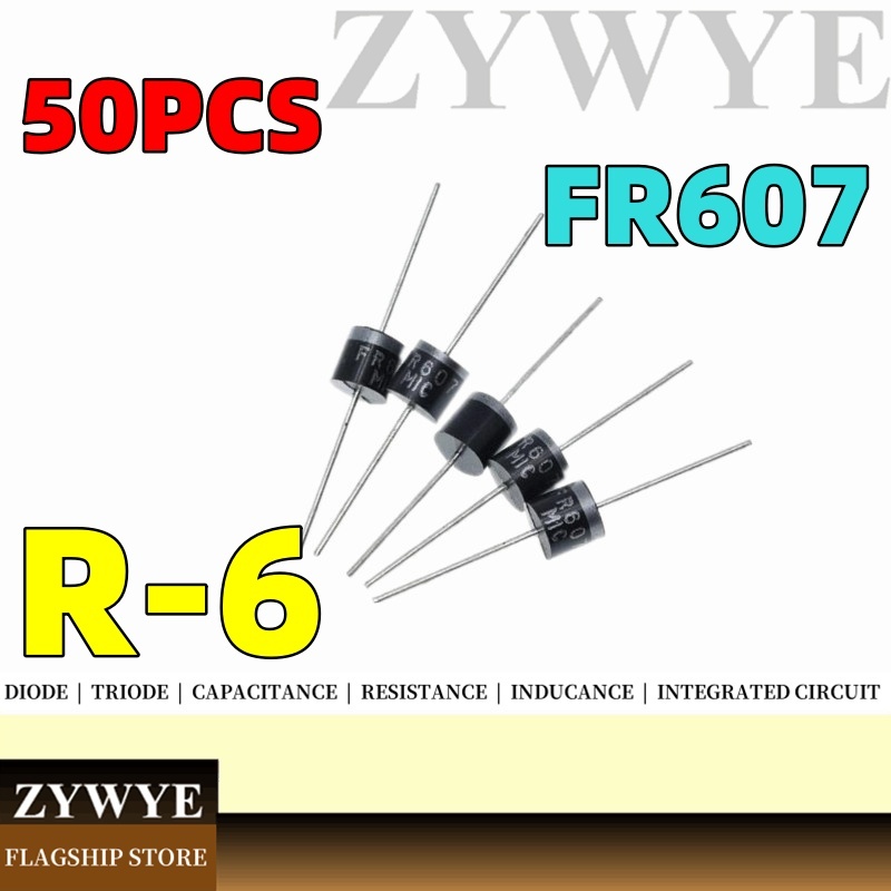 50pcs FR607 ความถี่สูง Fast Recovery Diode 6A 1,000V Rectifier In-Line ...