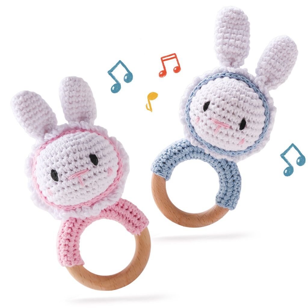 ไม้ Baby Rattle Handmade Bunny & Panda Shape Rattle ยางกัดแหวนไม้โลภ ...