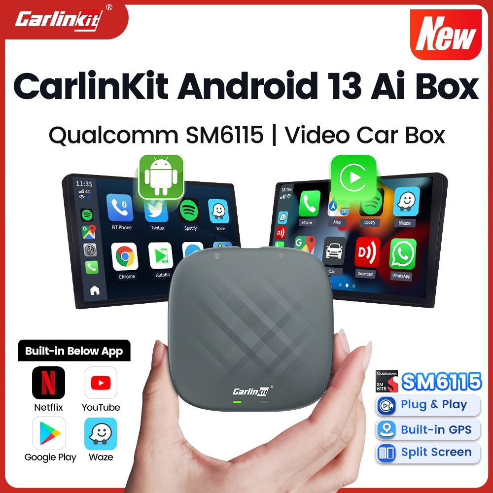 CarlinKit Ai Box CarPlay Android 13 กล่องทีวี 4+64GB SM6115 Wireless ...