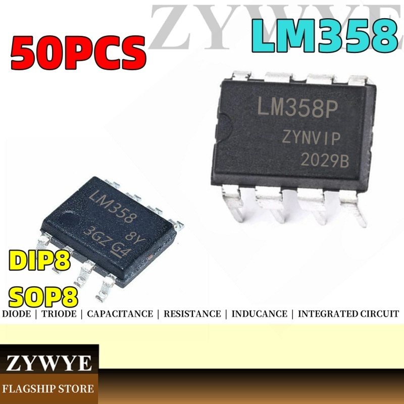 50pcs LM358 LM358DR LM358P ยี่ห้อใหม่ LM358N DIP8 SOP8 เครื่องขยายเสียงการทํางาน IC358 ชิป ...