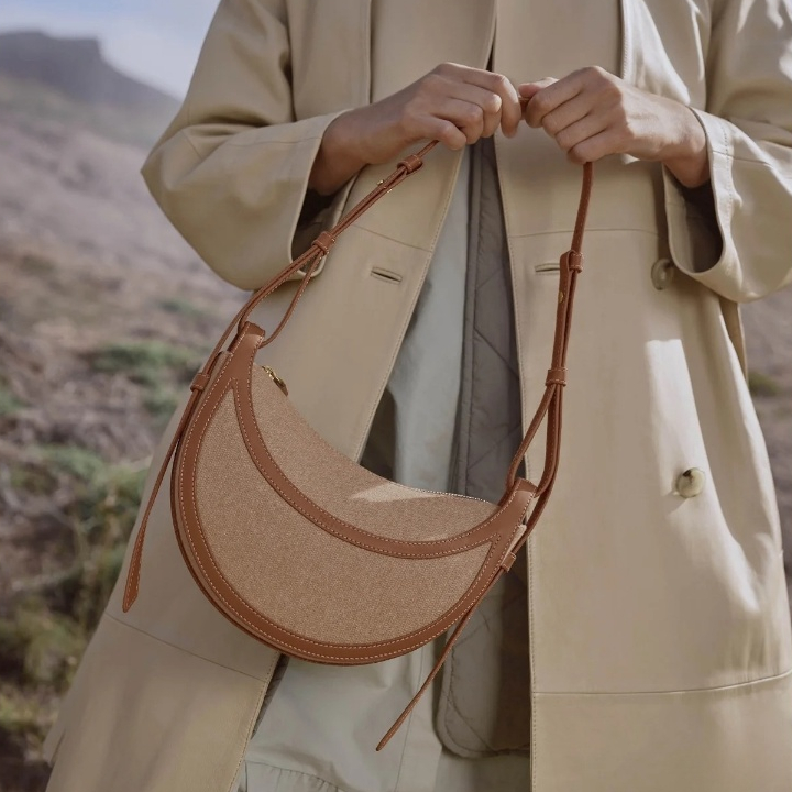 สไตล์ใหม่ Polene Number Ten Messenger Bag ถักเย็บผ้าใบกระเป๋า Crescent ...